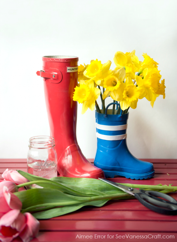 (craft tutorial) rain boot flower display - See Vanessa Craft