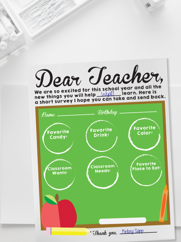 Printable: Back to School Teacher Survey - See Vanessa Craft