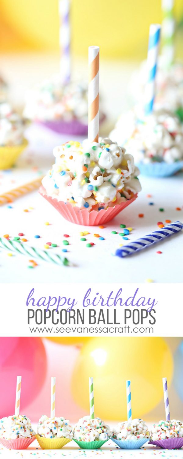 Recipe: Birthday Marshmallow Popcorn Ball Pops - See Vanessa Craft