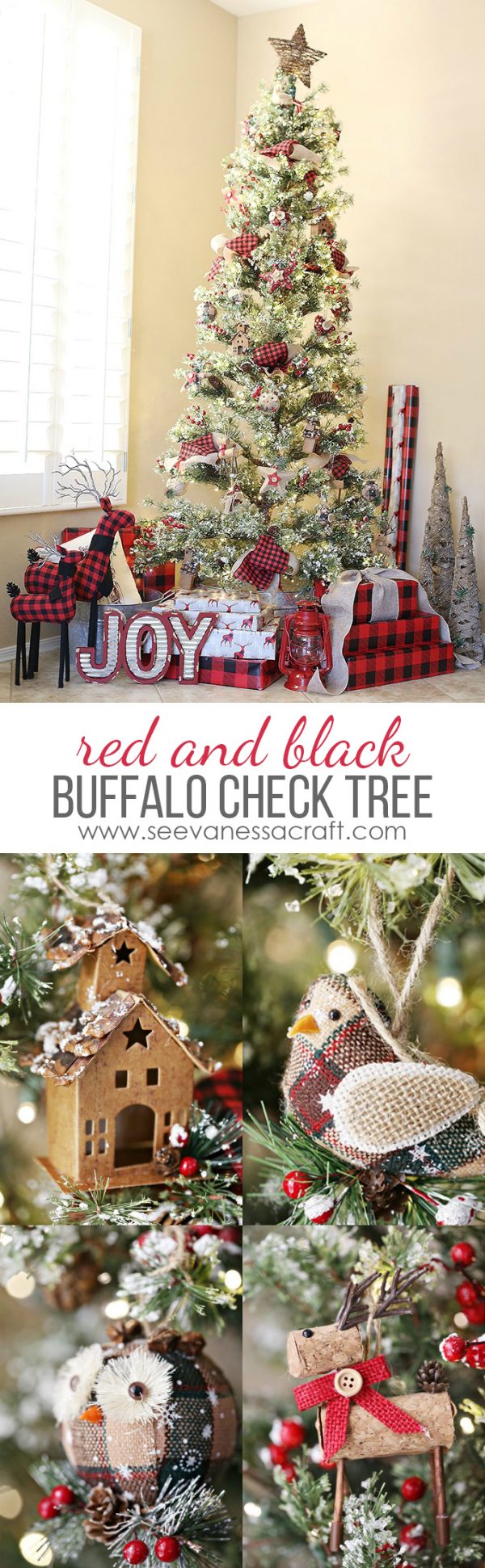 Christmas: Red & Black Buffalo Check Woodland Tree - See Vanessa Craft