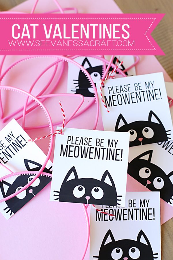 Cat Ear Headband Printable Valentine Tags for Kids